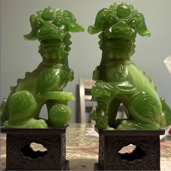 Vintage | Accents | Vtg Jade Color Foo Dog On Base Book Ends Green Faux ...